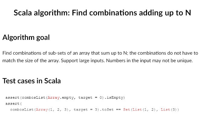 Find combinations adding up to N (non-unique) in Scala