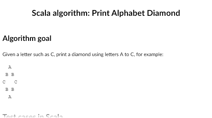 Print Alphabet Diamond (pure-functional Scala algorithm)