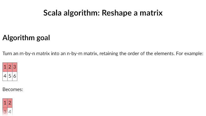 Reshape a matrix (pure-functional immutable Scala algorithm)